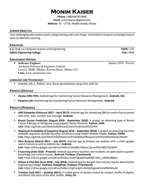 Md khabbab hossain tusher resume &ios developer | PDF