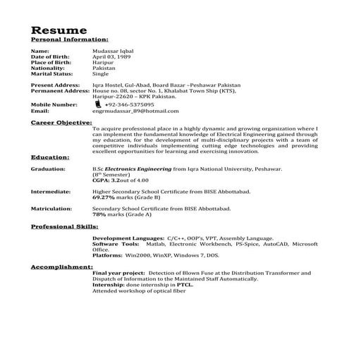 Cv mudassar iqbal | DOC