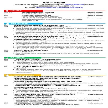 CV Muhammad Rohim UMS | PDF | Business Administration | Business