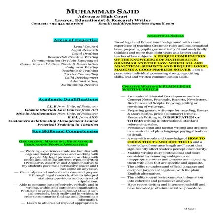 Cv Muhammad Sajid Lawyer, Educationist & Research writer | PDF