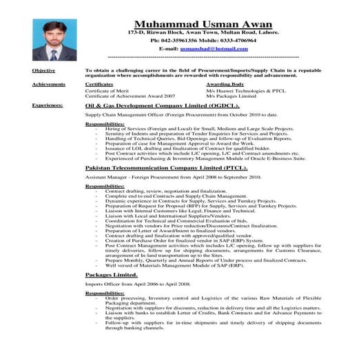 CV Muhammad Usman Awan | PDF