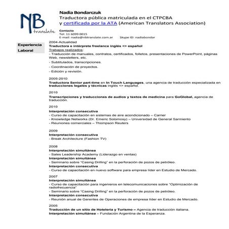 Cv Nadia Bondarczuk | PDF