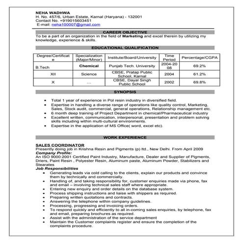 Cv Neha M&S | DOC