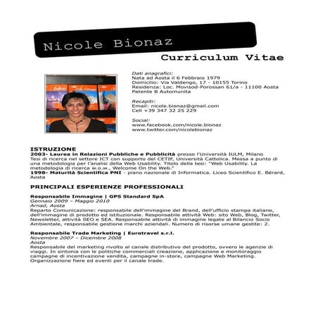 Cv nicole bionaz giu2010 | PDF