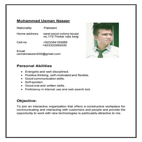 Cv of BBA student | DOCX