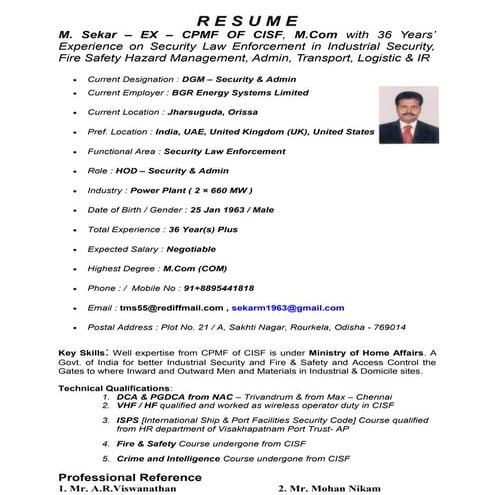 CV OF M. SEKAR - EX - CISF | DOC