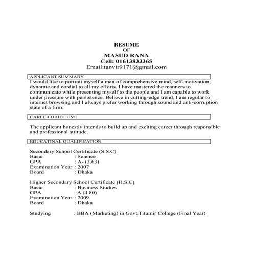 Resume of Masud Rana | PDF