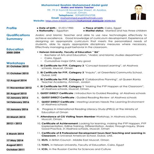 Cv of mr. mohammed ,abdel gaid, arabic and islamic teacher | PDF
