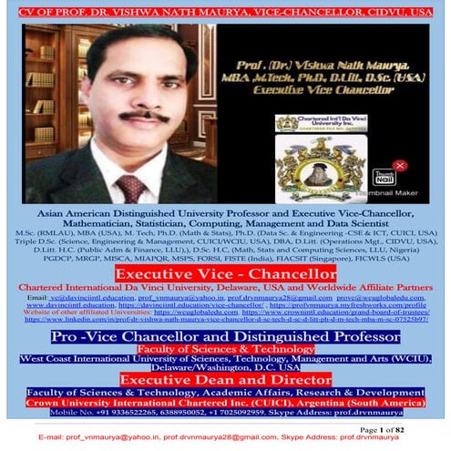 CV OF DISTINGUISHED PROFESSOR DR. VISHWA NATH MAURYA, VICE-CHANCELLOR ...