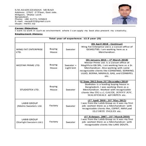 Cv of s m asaduzzaman murad. | PDF