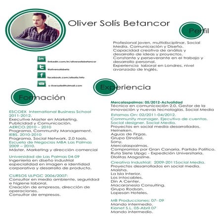 Cv Oliver Solís Betancor. Social Media Strategy. Comunicación. Redes ...