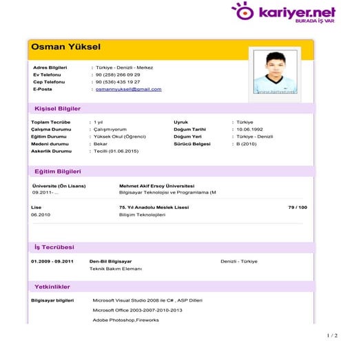 Cv osman yuksel_107126061 | PDF
