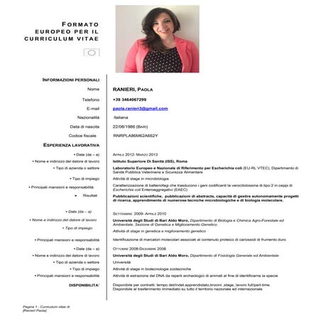 CV_Paola_Ranieri_Biotech_Animali | PDF
