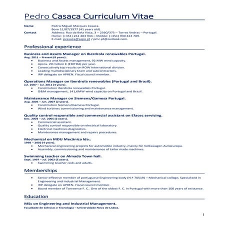 Cv Pedro Casaca | PDF