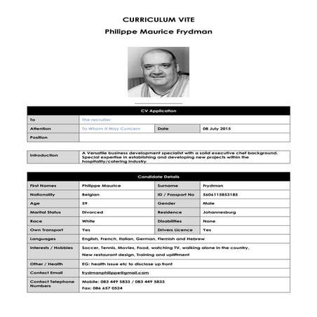 Cv philippe maurice frydman 2015 | PDF