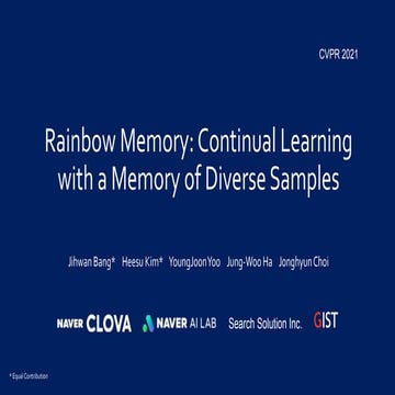 [CVPR2021] Rainbow Memory: Continual Learning with a Memory of Diverse Samples | PPT