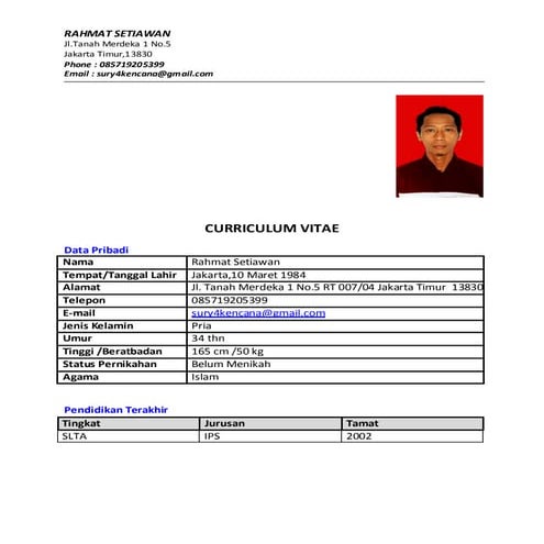 Cv rahmat setiawan | PDF