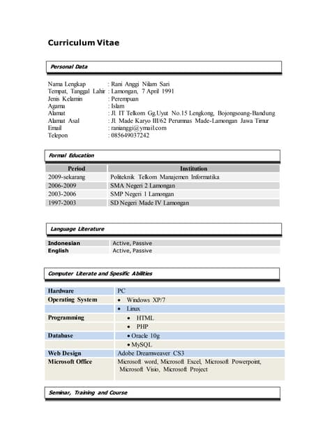 CURRICULUM VITAE LIDYA FEBRIYANI | PDF