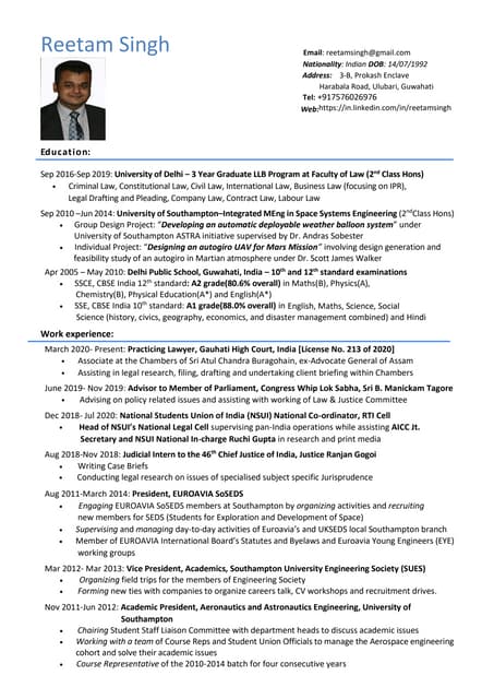 Transcript & Degree of Space Systems Engineering Reetam Singh | PDF
