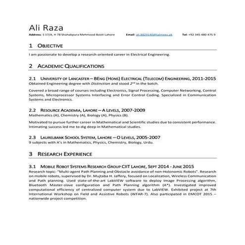 Ali Raza's Resume | PDF | Computing | Technology & Computing