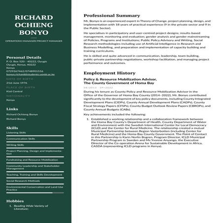 CV Richard Bonyo - The Second Version 25 | PDF