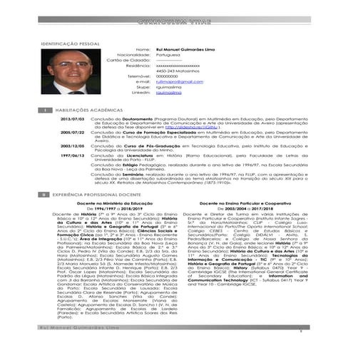Curriculum Vitae de Rui Guimarães Lima | PDF