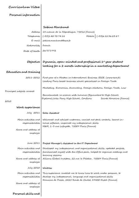 Cv ugo martinez (anglais) | PDF