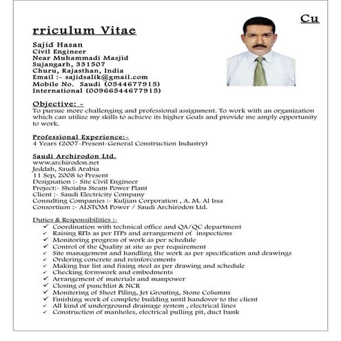 Sajid CV BE Civil 2007 | PDF