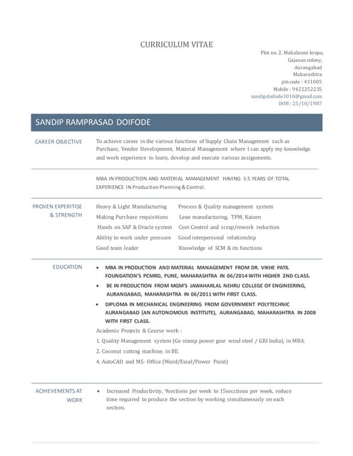 Pradip Warghude CV | DOCX | Business | Business and Finance