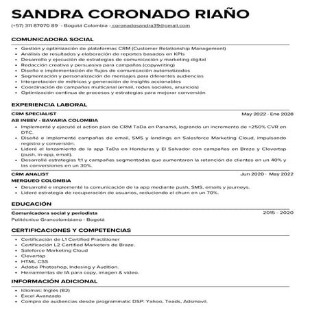 CV Sandra Coronado CRM SPECIALIST - GROWTH | PDF