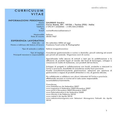 Cv Sandra Salerno 2011 | PDF