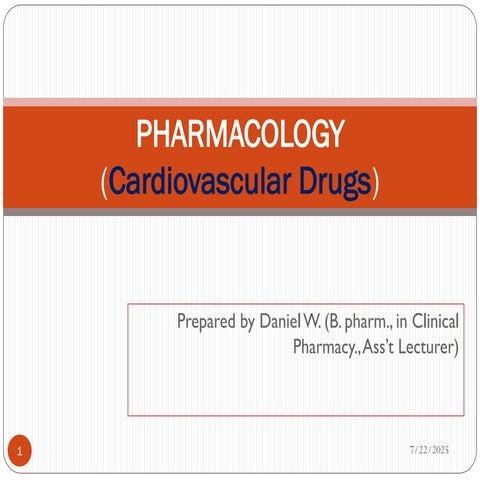 Cardiovascular Pharmacology | Definition | Disorders | Drugs | PPTX