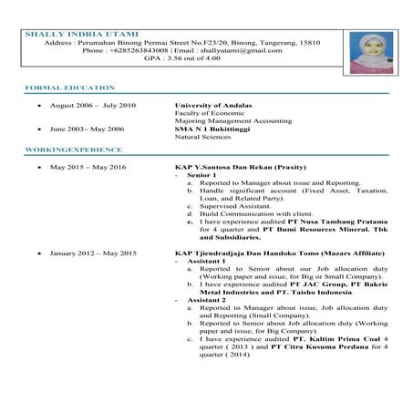 Cv shally indria utami | PDF