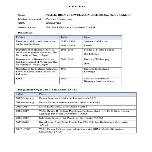 Cv singkat rika y_sep2021 | PDF