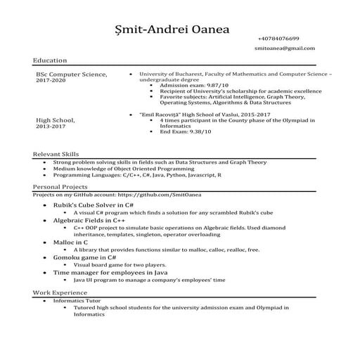 Cv Smit-Andrei Oanea | PDF