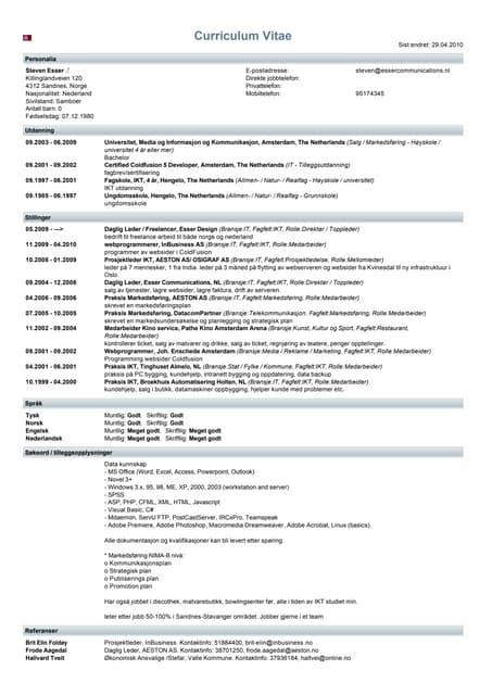 Norwegian CV for André Torkveen | PDF