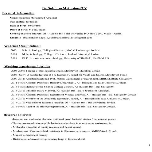 Cv Sulaiman Alnaimat cv (oct 2016) doc | PDF