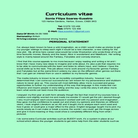 Cv task 5 | DOCX | Content Production | Hobbies & Interests