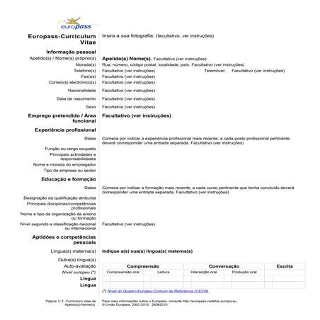 Europass cv template_pt | DOC