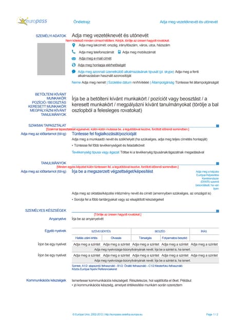 Oneletrajz (europass) | PDF