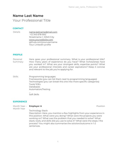 Capgemini resume template | DOCX | Resume Writing and Advice | Job Search