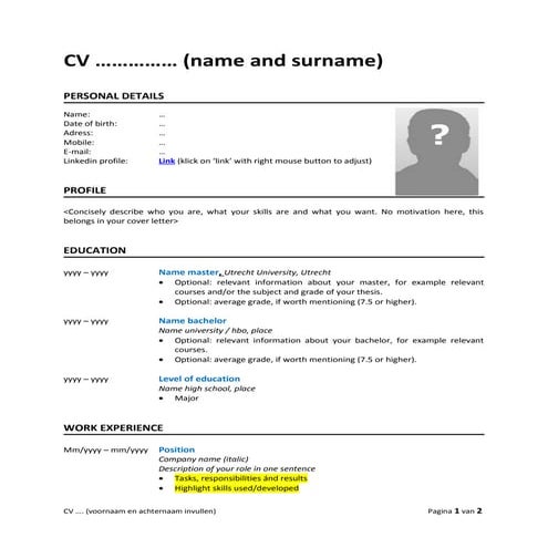 Cv template english | DOC