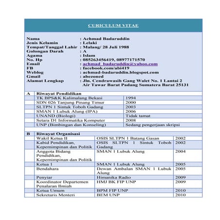 Curiculum Vitae: Achmad Badaruddin | PDF
