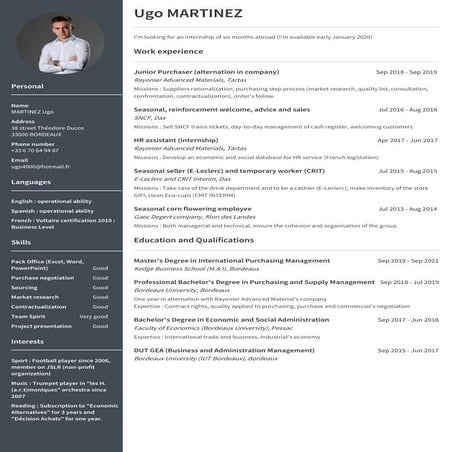 Cv ugo martinez (anglais) | PDF