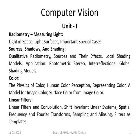 CV_Unit 1.Introduction Light in space Linear Filters | PPT