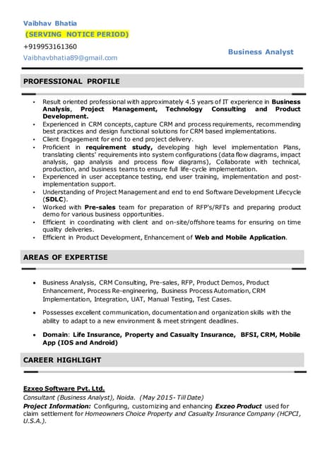 Cv Vaibhav Bhatia Business Analyst Pdf