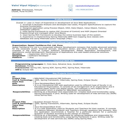 Cv vipul valvi_java_developer | PDF | Web Development | Internet