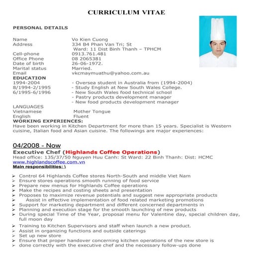 Cv võ kiên cường | DOC