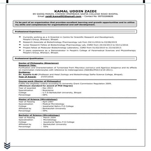 Cv Kamal Uddin Zaidi | PDF