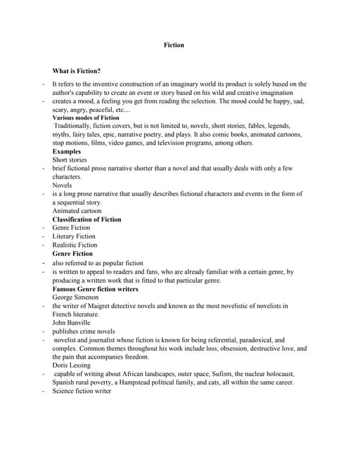 FICTION CREATIVE WRITING FICTION CREATIVE WRITING.pptx | Genres